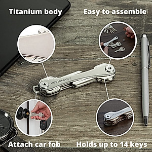 KEYSMART Key Holder for Keychain Key Ring - Compact Key Organizer Key Chain Key Case, Minimalist Pocket-Sized EDC Keychain, Loop Piece for Car Fobs, Expandable (up to 14 Keys, Titanium)