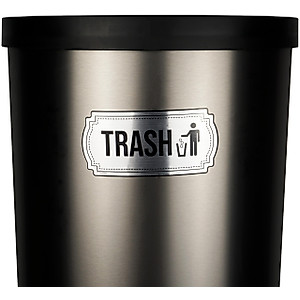 Recycle and Trash Stickers for Kitchen Trash Cans and Recycling Bins, Indoor Trash and Recycle Sticker Combo for Garbage Can Logo Symbol, 2 Silver Decals, 6.5" x 3" Elegant Style with Split-back