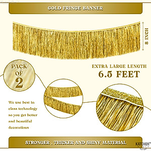 KatchOn, Pack of 2 Gold Fringe Banner - 6.5 Feet | Gold Fringe Garland, Golden Birthday Party Decorations, Gold Streamers Party Decorations | Happy New Year Backdrop, New Years Eve Party Supplies 2025