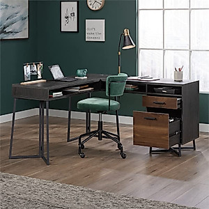 Sauder Canton Lane Engineered Wood and Metal L-Desk in Brew Oak