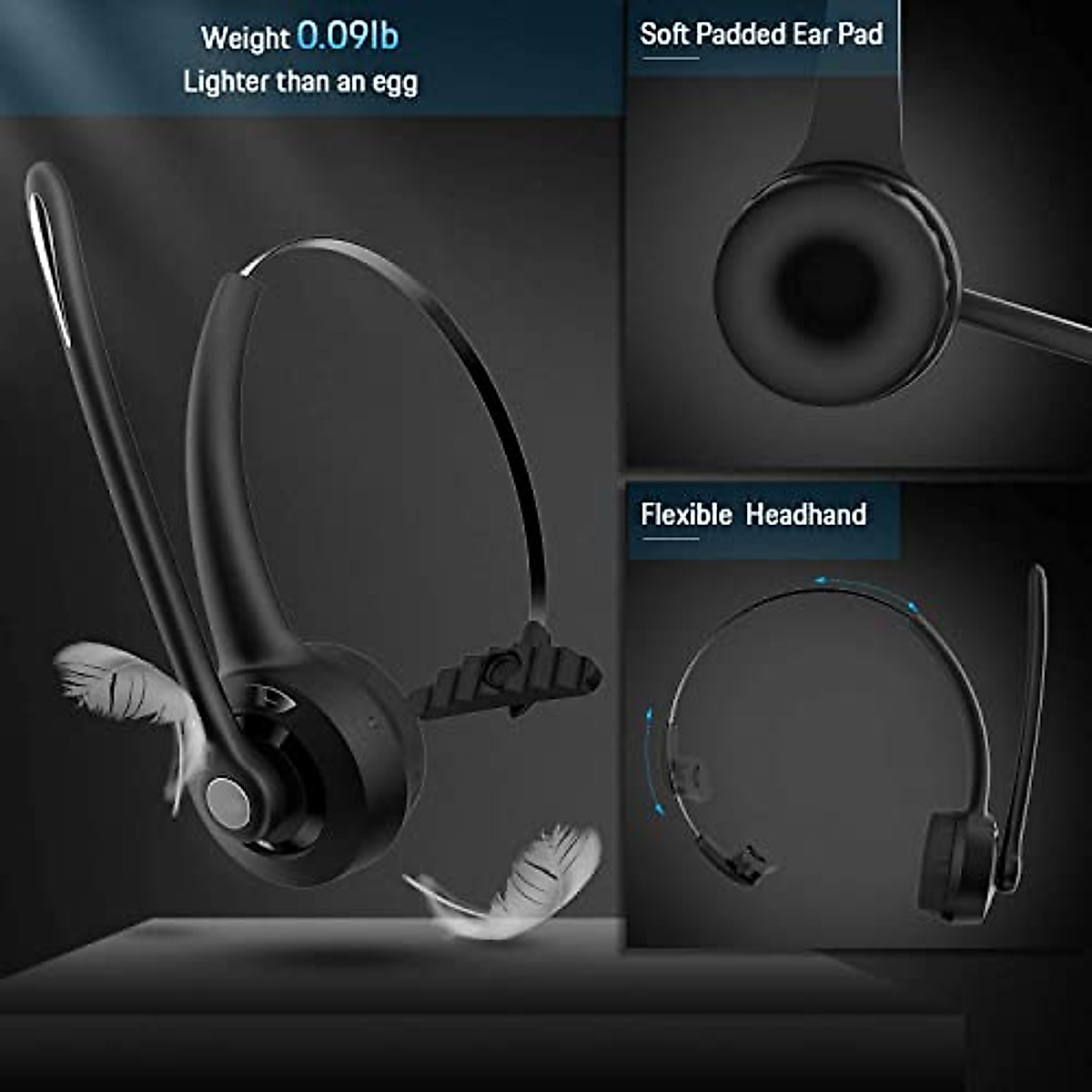 BlueFire Wireless Headphones, Pro Trucker Headset, Wireless Over Head Earpiece, On Ear Car Headphones with Microphone for Truck Driver, Phones, Skype, Call Center, Office