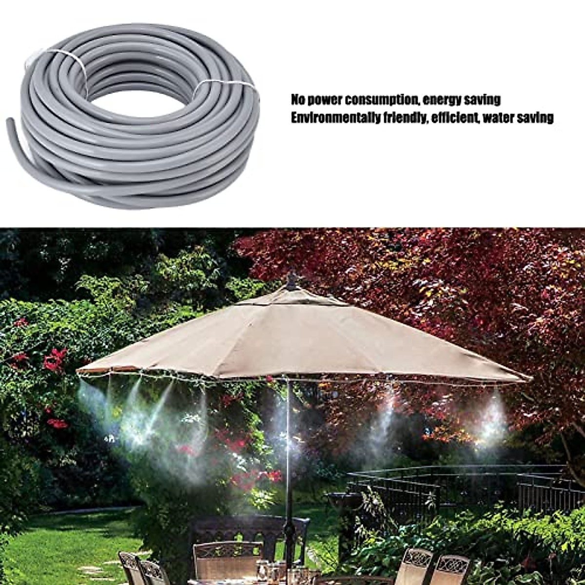 Emoshayoga Garden Sprayer Pipe Set, Humidification 15m/49.2ft Professional Garden Hose Set Low Pressure Cooling  Atomization for Outdoor