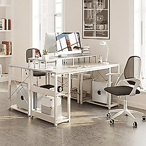 ODK 48 inch Computer Desk with Monitor Shelf and Storage Shelves, Gaming Desk, Study Table with CPU Stand & Reversible Shelves, White