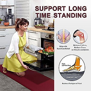 Carvapet Anti-Fatigue Floor Mat Cushioned Kitchen Comfort Mat Waterproof Non-Slip Standing Desk Mats and Rugs Heavy Duty PVC Ergonomic Foam Mat for Home Kitchen Office Laundry,Burgundy,17.3"x28"