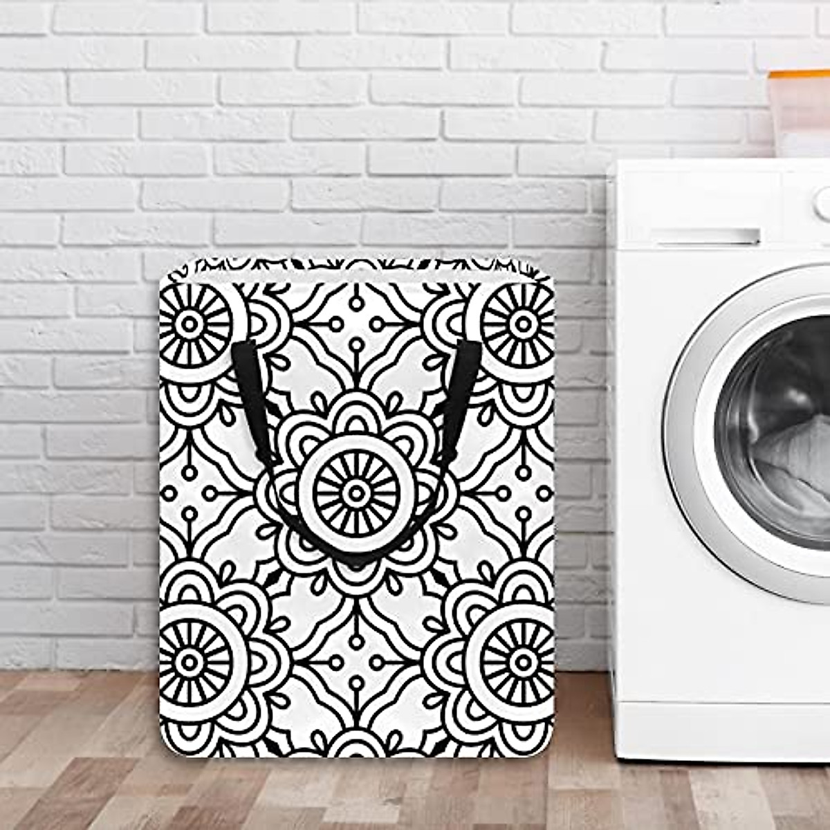Geometric Black And White Laundry Basket Large Cloth Organizer Bag Basket Foldable Laundry Hamper with Handles