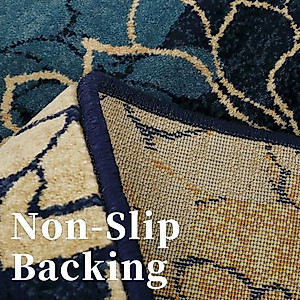 Zacoo Rugs for Living Room 8x10 Rug Modern Area Rug Floral Rug Bedroom Decor Floor Mats Ultra Soft Area Rug Large Non Slip Non Shedding Office Rug Aesthetic Rug for Nursery, Black/Navy/Gold 8'x10'