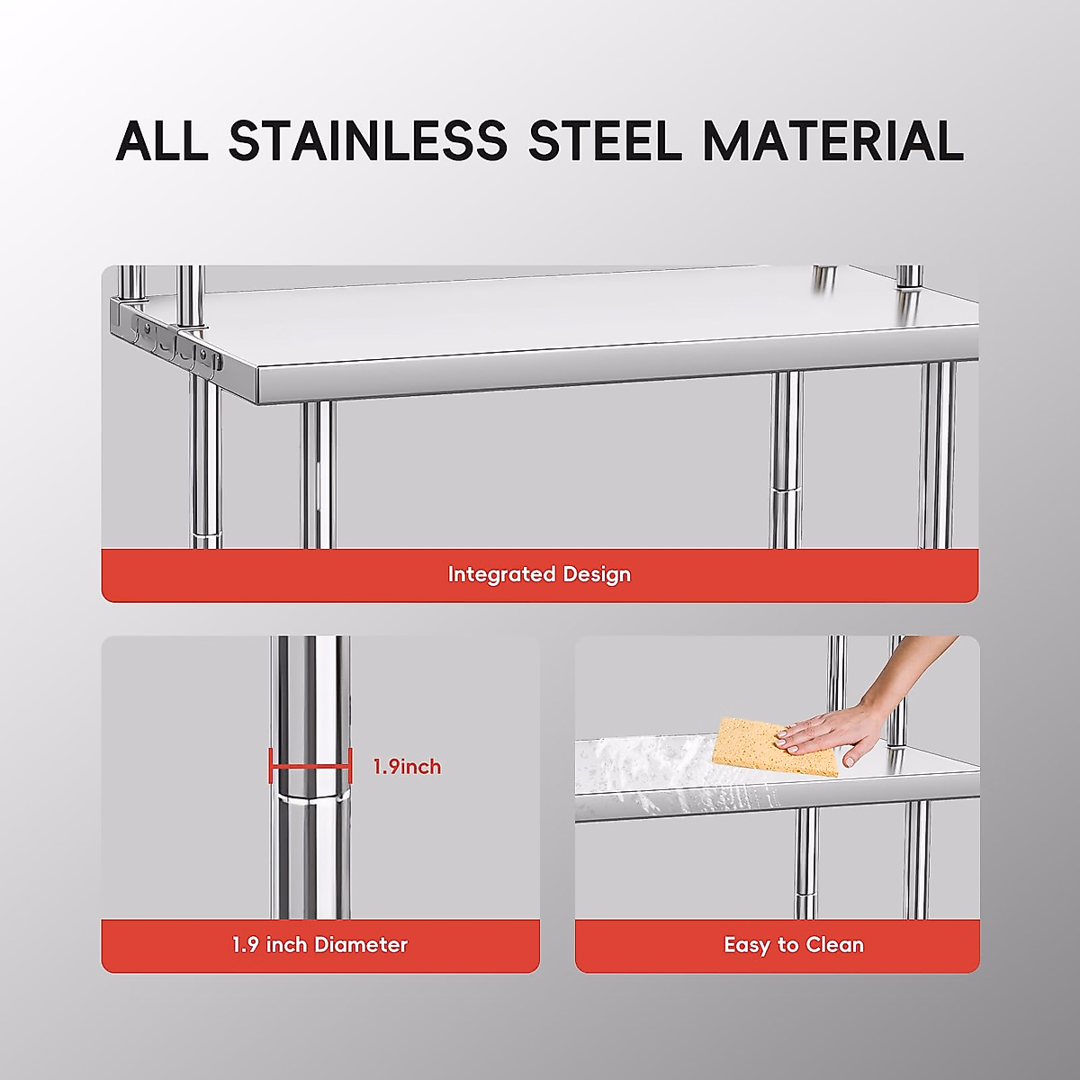 Garvee Stainless Steel Table with Overshelves, 36" X 24" Commercial Work Table with 36" X 12" Shelf, Metal Kitchen Prep Table & Shelving Combo