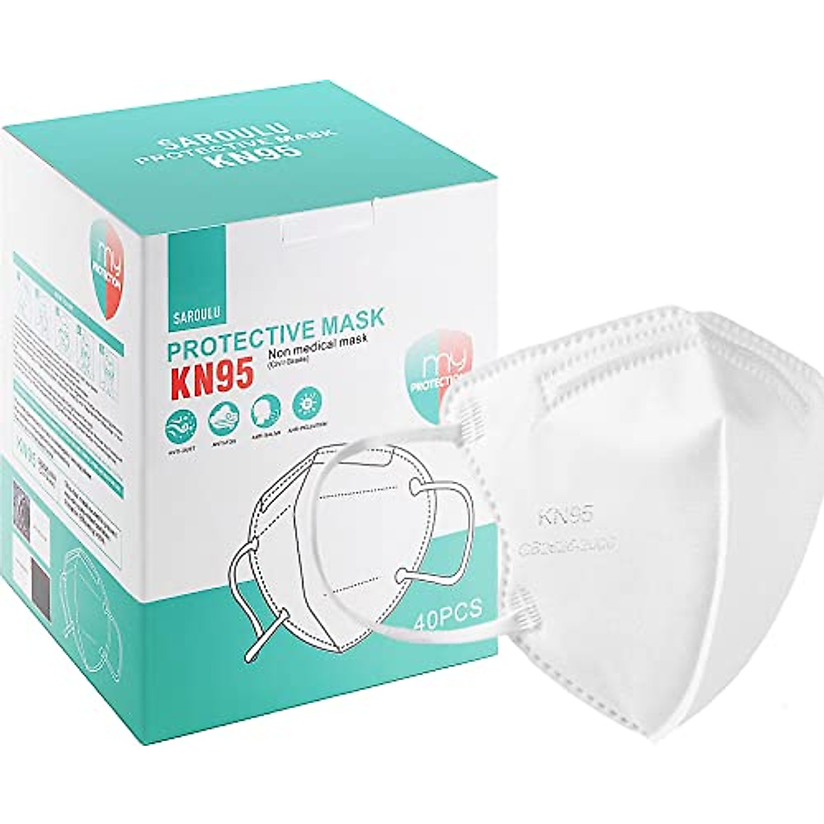 KN95 Face Masks for Kids Individually Wrapped 40 Pack Children's Safety Disposable Face Mask Breathable Protective Face Cover Mask Red 40
