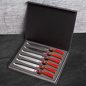 Baltique Marrakesh Collection Kitchen Steak Knives Set of 6, 5-Inch Stainless Steel Serrated Knife Set with Colorful Wooden Handles for Cutting Meat