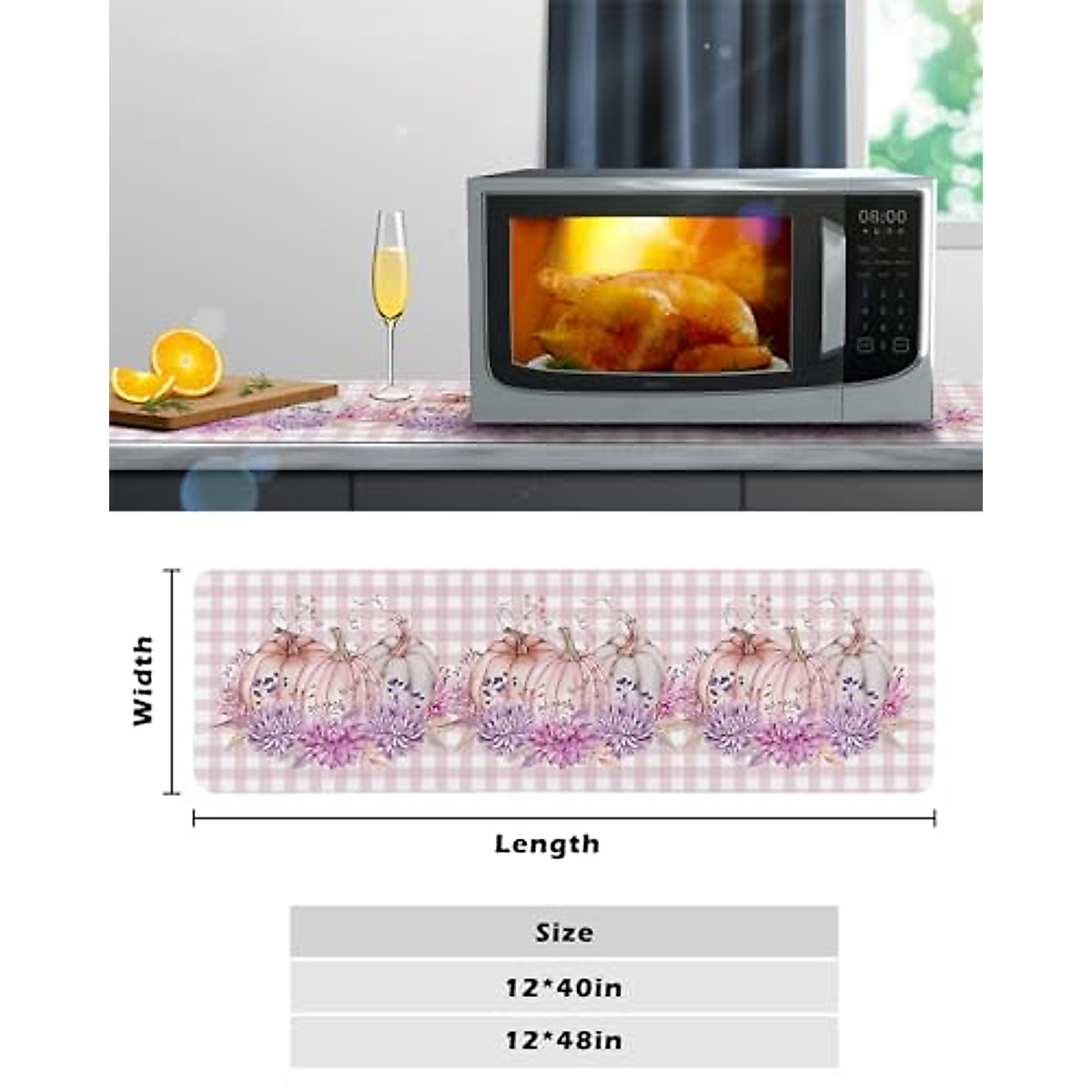 Heat Resistant Mats for Countertop, Hello Autumn Thanksgiving Pumpkins Pink Plaid Waterproof Non-Slip Mats Kitchen Counter Protector, Rolled Up Kitchen Counter Mat for Air Fryer, Oven, Microwave