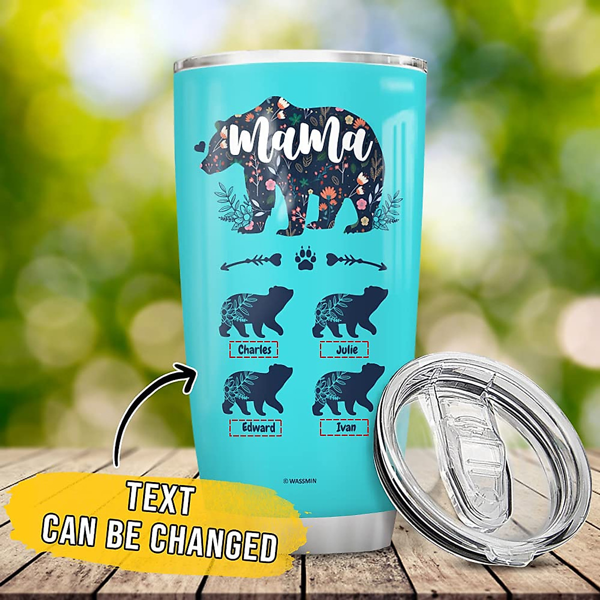 Wassmin Personalized Tumbler Mama Bear Stainless Steel Cup With Lid 20oz 30oz Double Walled Vacuum Insulated Tumblers Customize Cubs Mother's Birthday Christmas Gifts For Best Moms Mother (4 Kids)