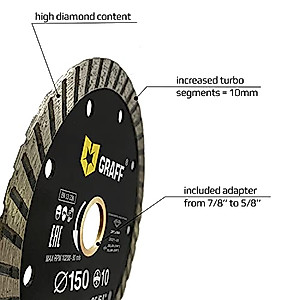 GRAFF 6 Inch Diamond Blade for Angle Grinder - Diamond Cutting Wheel for Cutting Stone, Marble, Granite, Brick, Masonry, Paving Flag, Concrete - Turbo Diamond Saw Blades - 150 mm