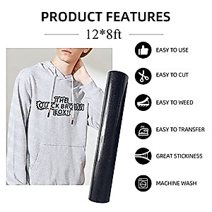 Black Glitter HTV Heat Transfer Vinly Roll for T Shirts- 12”x8ft Easy to Weed Cut Black Glitter Iron on Vinyl for Cricut Silhouette Cameo