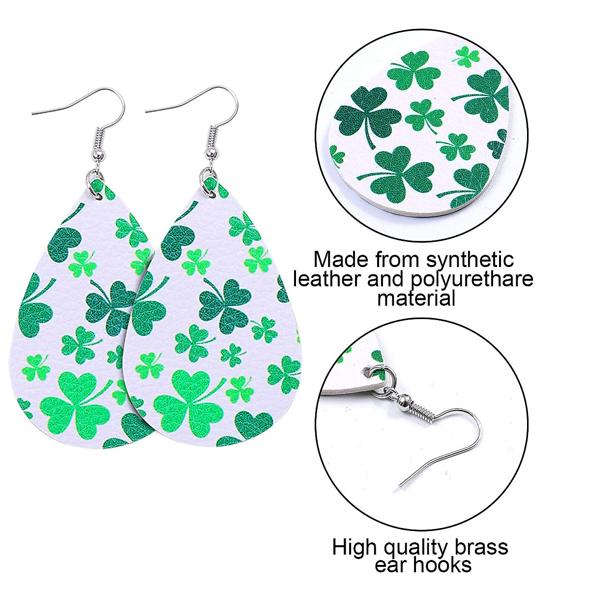 URATOT 9 Pairs Leather Earrings Faux Leather Earrings Clover Teardrop Dangle Earrings