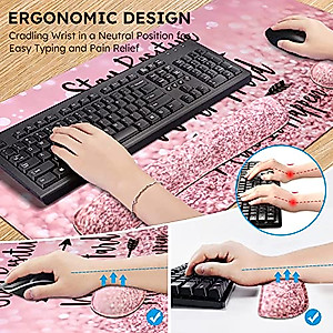 iCasso Keyboard Mouse Pad Set,Extended Gaming Mouse Pad+Keyboard Wrist Rest Support , Memory Foam, Easy Typing Pain Relief, 3Pcs (35.4×15.7 in) XXL Ultra Thick Desk Mat -Pink Stay Positive