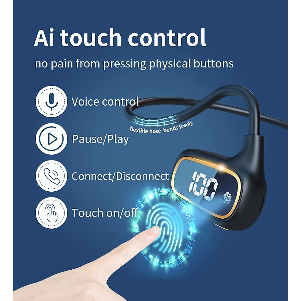 Open-Ear Air Conduction Headphones Bluetooth Wireless Earbuds with Mic, Sport Headset Bluetooth 5.3 Wireless Earphones for Workouts, Foldable/Lightweight/15Hr Playtime (90 days free replacement)