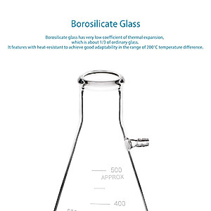 StonyLab Glass 500ml Heavy Wall Borosilicate Glass Filtering Flask, Bolt Neck with Tubulation, 500ml