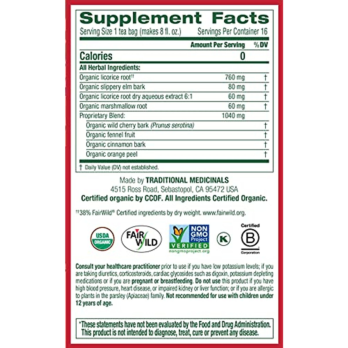 Traditional Medicinals Organic Throat Coat Herbal Tea, Supports Throat Health 16 Count (Pack of 1) Total 16 Count