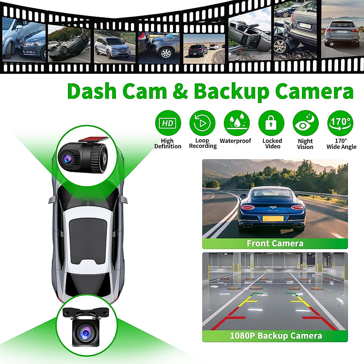 [QLED Screen Upgrade] Double Din Car Stereo with Dash Cam, Wireless Apple CarPlay and Android Auto, Bluetooth 5.3, 4.2-Channel Audio Output, MirrorLink, Backup Camera, AM/FM Car Radio