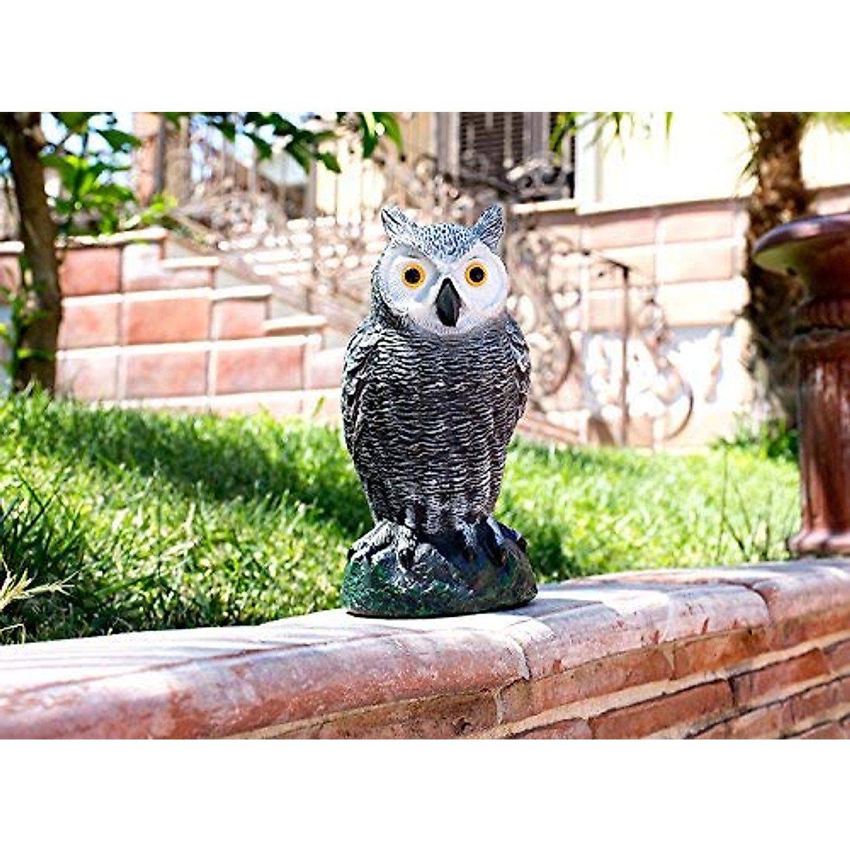 BRITENWAY Ultimate Scarecrow Owl Decoy Statue Realistic Fake Owl Outdoor Bird Deterrent, Hand-Painted Garden Protector, Scares Away Squirrels, Pigeons, Rabbits & More 10,5” Hollow Design