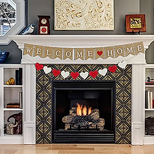 Welcome Home Banner, Rustic Burlap Welcome Home Signs, Welcome Home Decorations, Heart Garland Banner for Wall/Front Door