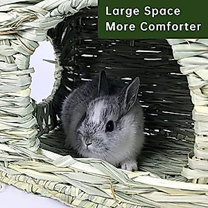 Bunny Grass House - Hand Crafted Natural Rabbit Hideout & Nesting Box, Foldable & Comfortable Bed Cage for Small Animals, Hamster, Guinea Pig, Chinchilla, Hedgehog (Medium - Suit for 1 Adult Rabbit)