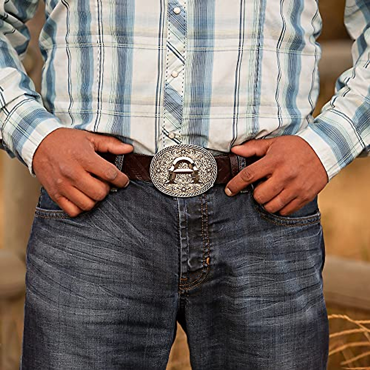 Western Cowboy/Cowgirl Initial Belt Buckle - Silver- Large, Letter Buckles For Men And Women M