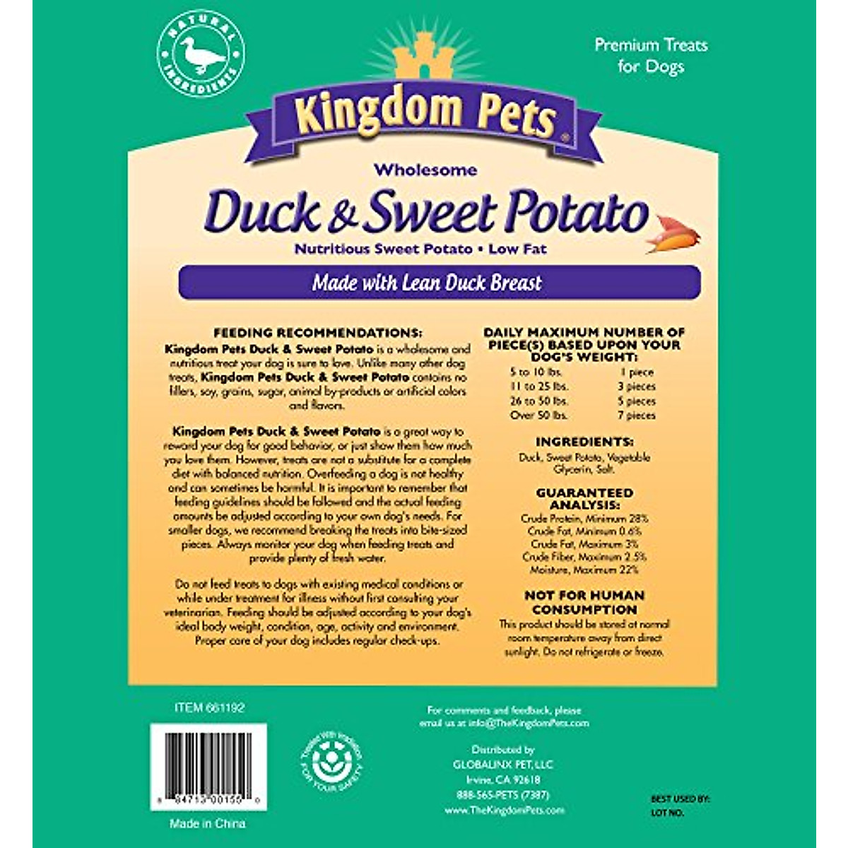 Kingdom Pets Filler Free Duck Jerky & Sweet Potato Twists, Premium Treats for Dogs, 48-Ounce Bag