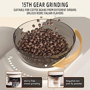 Mcilpoog AC510 15Bar Semi Automatic Espresso Machine With Grinder & Steam Wand,3-in-1 Compact Espresso Coffee Maker With 28 oz Removable Water Tank for Cappuccino or Latte,Gift for Dad(creamy white)