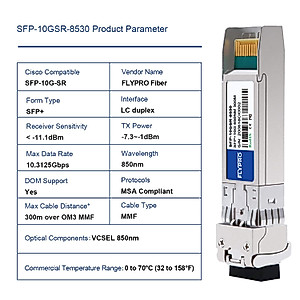 FLYPROFiber- 10GBase-SR SFP+ Transceiver, 10G MMF 850nm 300m LC Fiber Optics Multimode Module for Cisco, Ubiquiti UF-MM-10G, Meraki MA-SFP-10GB-SR, Mikrotik, Netgear, D-Link, TP-Link, Supermicro (DOM)