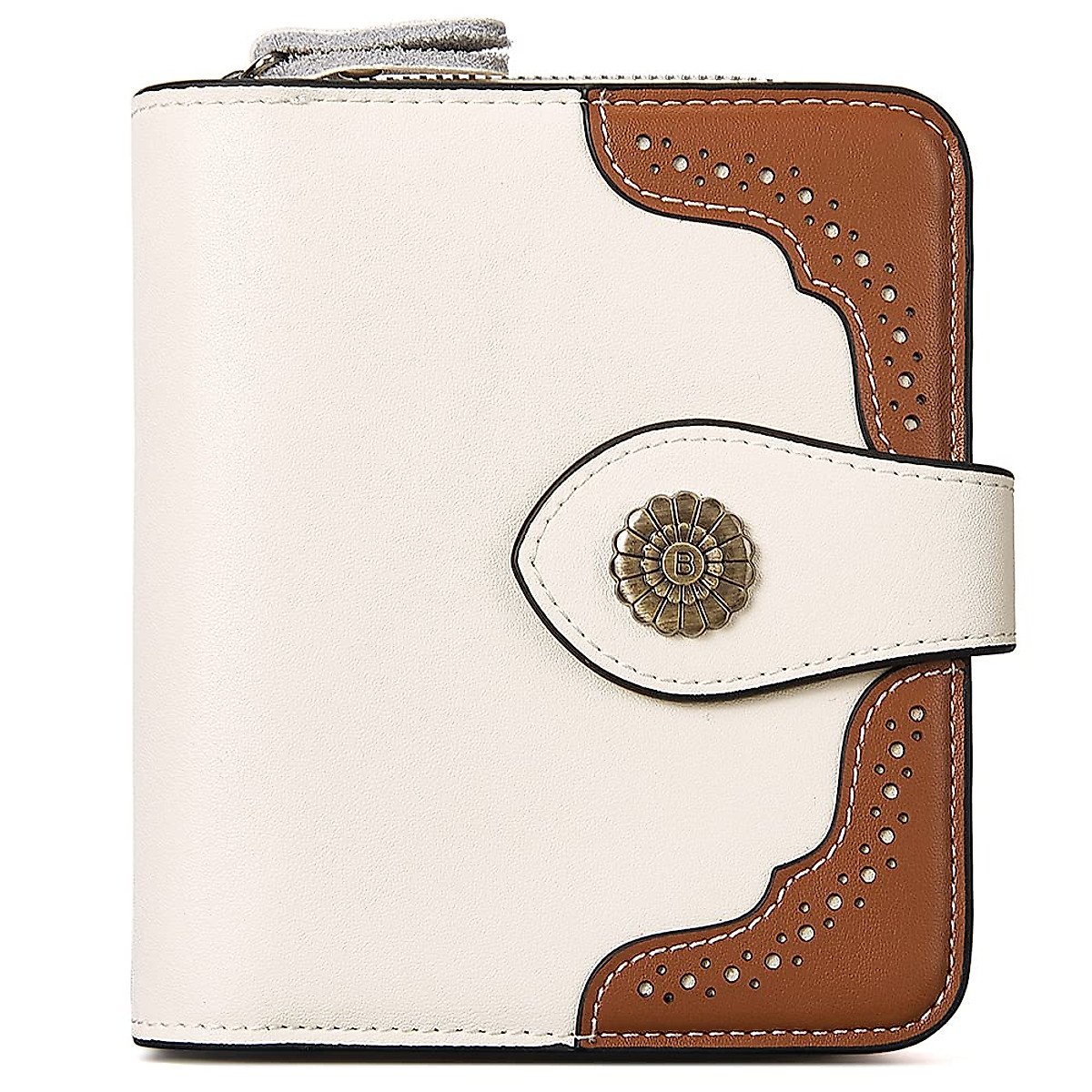 BOSTANTEN Leather Laptop Backpack Purse Casual College Casual Bags Daypack Beige-White and Leather Wallets for Women RFID Blocking Zipper Pocket Small Bifold Wallet Card Case White