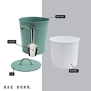 Rae Dunn Ice Bucket with Scoop - Stainless Steel Bucket with Handle, Lid and Ice Scooper - 4 Qt. Storage Bin for Ice Cubes for Bars, Parties, Backyard Barbeques, Picnics, and Camping (Sage)
