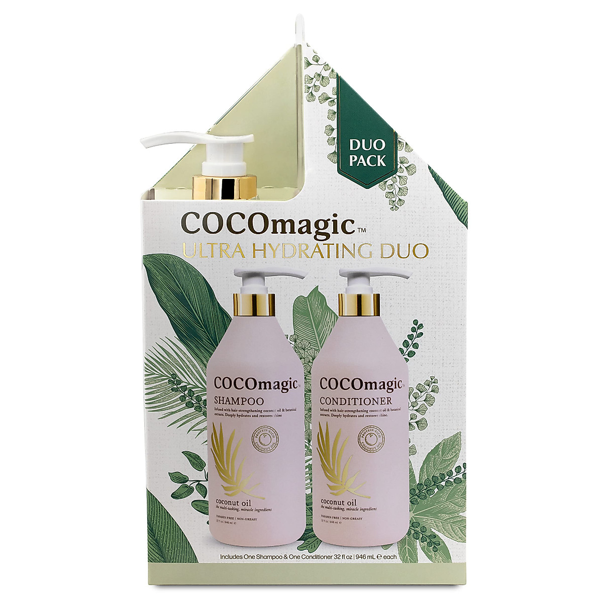 CocoMagic Shampoo and Conditioner Duo - Infused with Coconut Oil & Botanical Extracts - Deeply Hydrates and Restores Shine (32 oz)