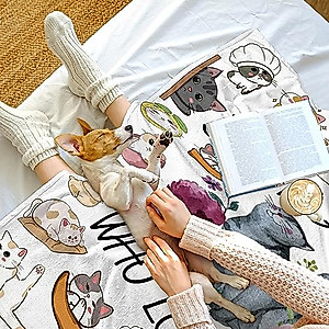 Cat Blanket Ultra Soft Flannel Throw Blanket Just a Girl Who Loves cat Blankets Cat Gifts for Cat Lovers Cozy Lightweight Blankets for Women Kids Adults 50"X 40"