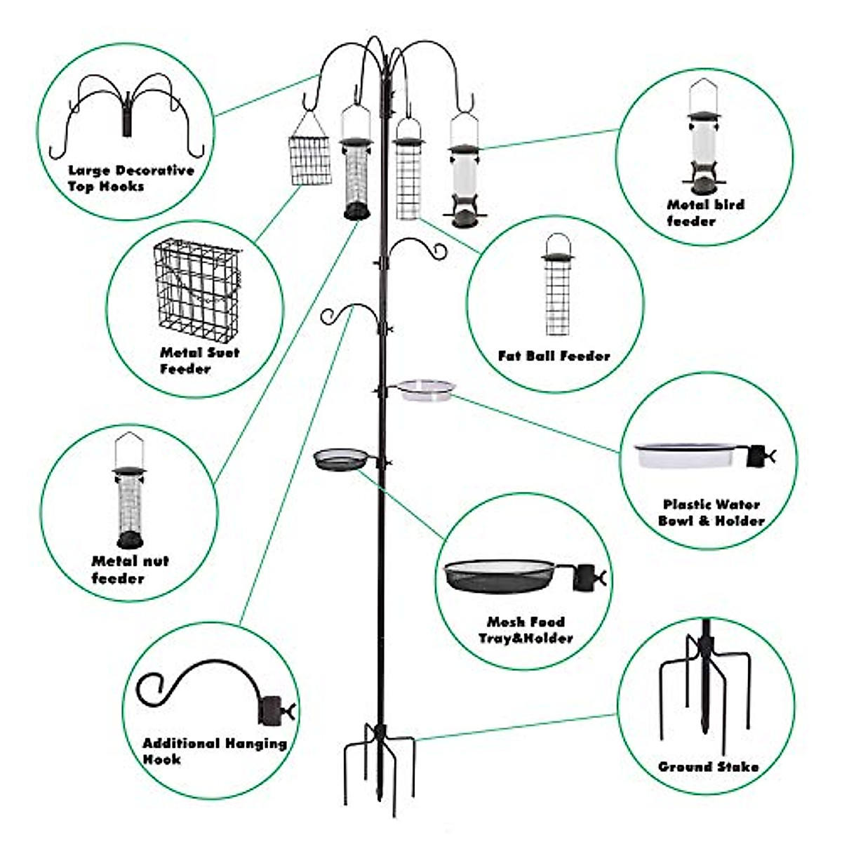 ERYTLLY Bird Feeding Station Kit Bird Feeder Pole Wild Bird Feeder Hanging Kit Planter Hanger Multi Feeder Hanging with Metal Suet Feeder Bird Bath for Attracting Wild Birds