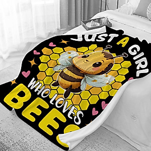 Bhaisajyaguru Bee Blankets Gift for Girl Women Bee Lovers, Just A Girl Who Loves Bees Blankets for Couch Sofa Bed Fleece Throw Blanket Warm Gift for Kids Women Indoor Home Decor - 50"X40" for Kid