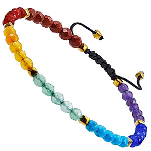 TUMBEELLUWA Beads Bracelets Faceted Stone 7 Chakra 4mm Healing Crystal Bracelet Adjustable Handmade Jewelry for Women,Chakra Stone