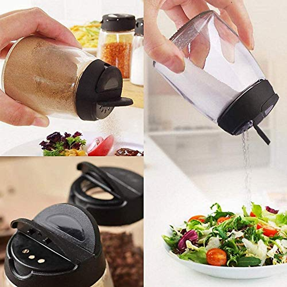 2PCS Glass Spice Jars with Shaker Pour Lid, Seasoning Shakers Glass Bottles Spice Shakers Salt & Pepper Shaker Container Set with Gift Grinder Fits in Home,Kitchen,Barbecue (2)