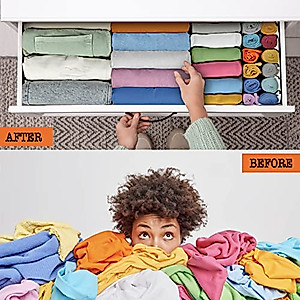 MAGIC HOME USA Drawer organizer, 4 piece set, soft plastic, closet organizers and storage, drawers dividers for clothes, transparent with black edge, works with KonMari folding method (Black)