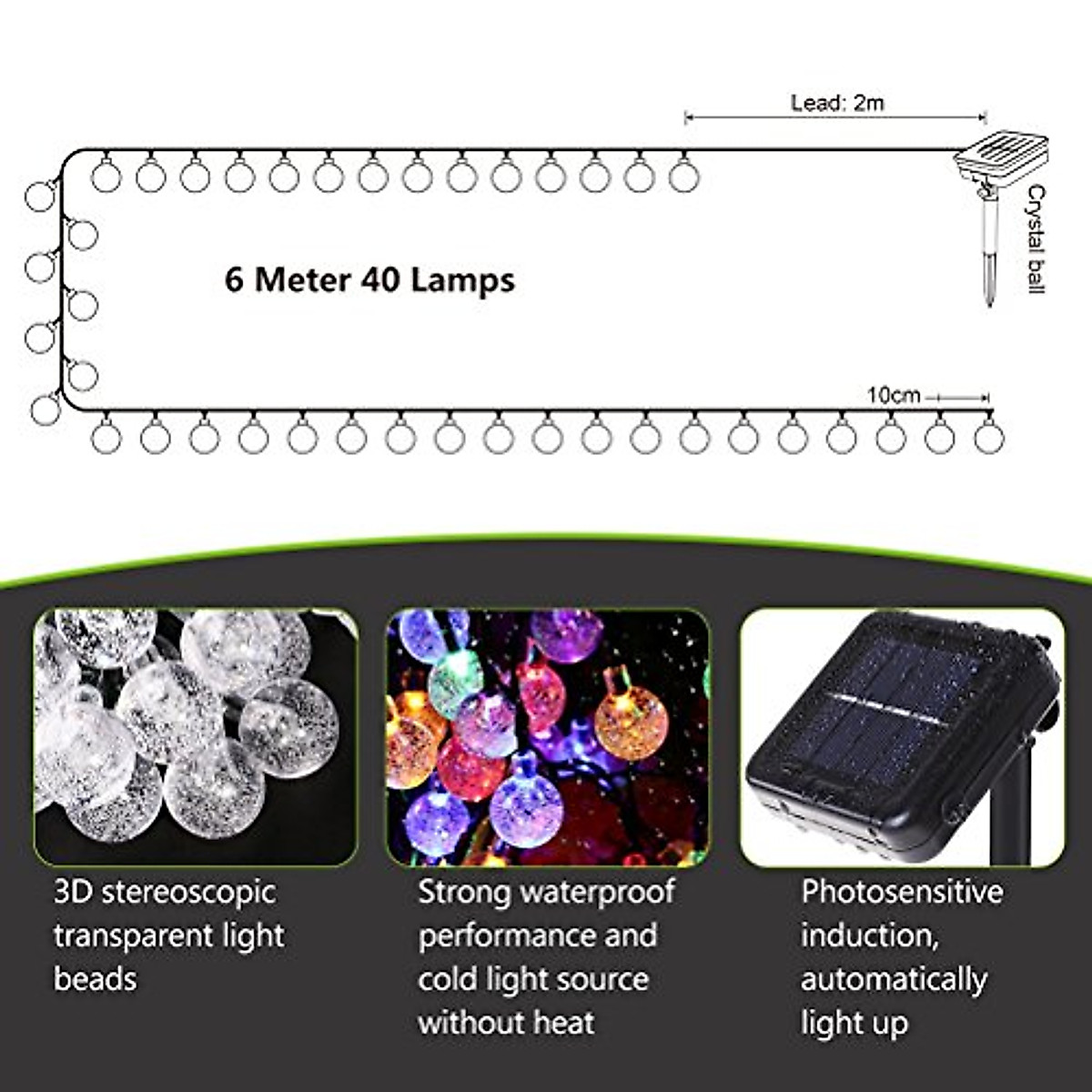 Christmas Lamp- 7M 50LED Crystal Ball Solar String Lights Christmas Fairy Garden Lights for Outdoor Home Lawn Patio Party and Holiday Decorations (Warm White Light)