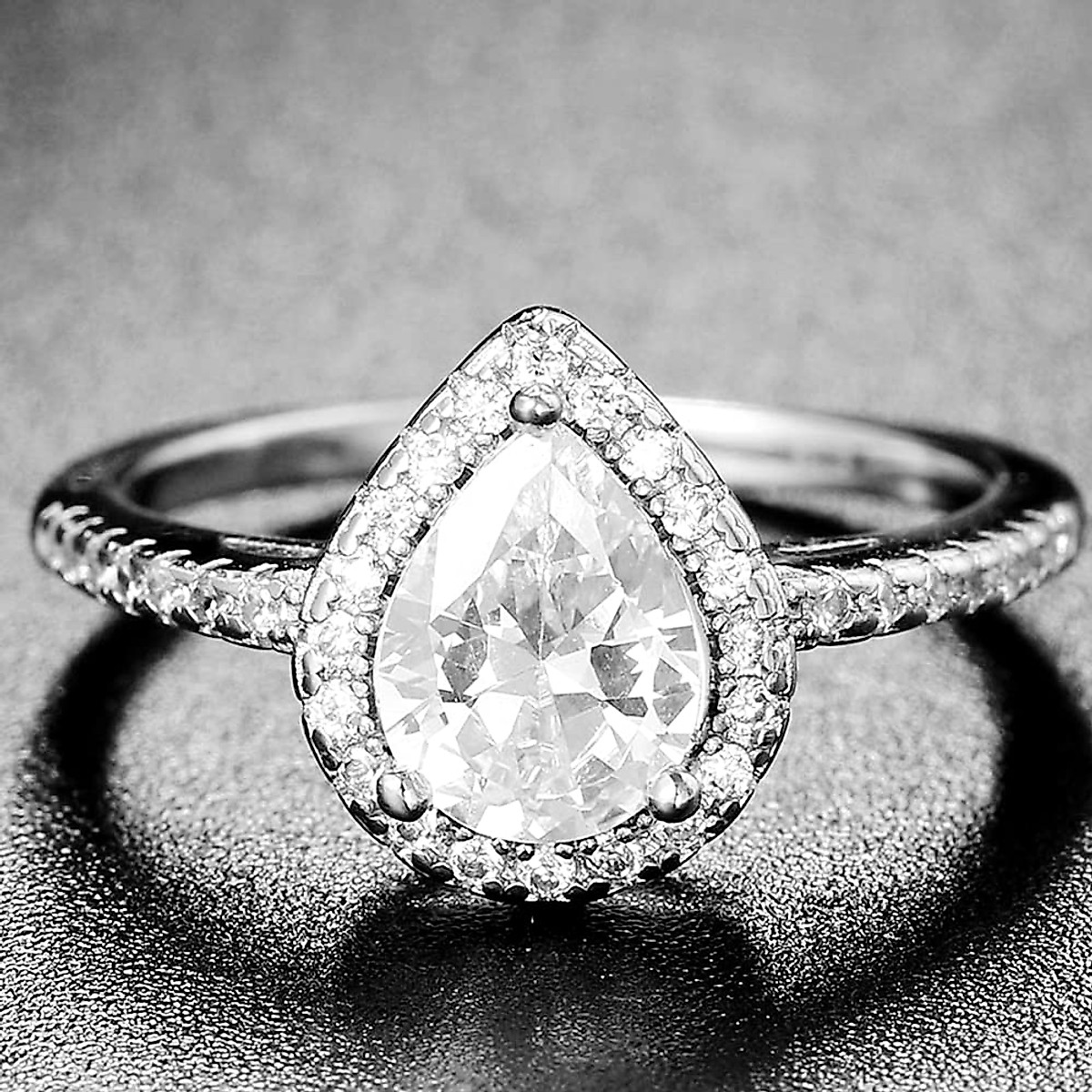 Jude Jewelers Silver Rose Gold Plated Water Drop Tear Shape Cubic Zircon Wedding Engagement Proposal Ring (Silver, 7)