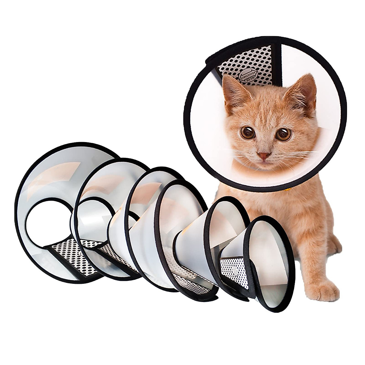 GinCai，Cat Cone, Adjustable Recovery Pet Cone, 5.9~15.7 Inches Lightweight Plastic Elizabethan Collar for Cats, Miniature Dogs and Rabbits (Black) (No. 3, Neck 13-14.7In)