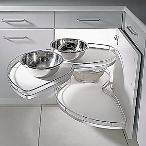 Lemans II Set 2-Shelf Lazy Susan with Soft-Close for Blind Base Corner Cabinets, Chrome and White (884 sq. Model 50, Tray Size: 18", Swings Left)