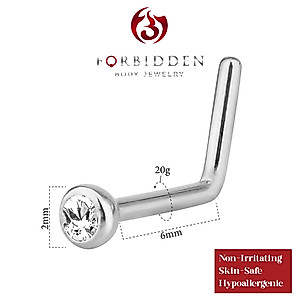 Forbidden Body Jewelry 20g Surgical Steel 2mm Clear CZ Crystal L Shaped Nose Ring