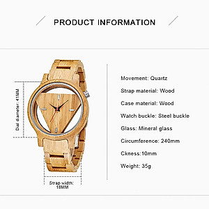 Triangle Wood Watch for Men Creative Hollow Dial Full Wooden Quartz Watch Vintage Natural Mens Unique Inverted Geometric Wood Wrist Watch