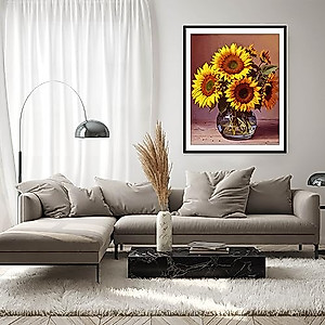 Paint by Numbers for Adults Beginners and Kids,19.6" Wx19.6 L DIY Sunflower Canvases for Painting with 5Pcs Paintbrushes,Home Room Wall Decor Art for Bathroom Bedroom Living Room Christmas Decoration