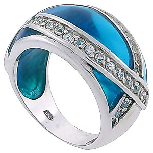 Sterling Silver Reddish Pink Resin Dome Ring with Cubic Zirconia Stones, size 10