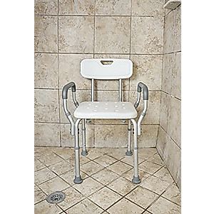 Essential Medical Supply Height Adjustable Shower and Bath Bench with Padded Arms, Contoured Back and Textured Shower Chair Seat - Perfect for The Bath and Shower
