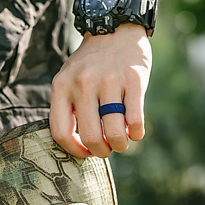 ThunderFit Silicone Wedding Rings for Men, Rubber Engagement Bands 9mm Wide 2mm Thick (Forest and Mountains - Grey A, Black, Dark Blue B, Olive Green - Size 10.5-11 (20.6mm))