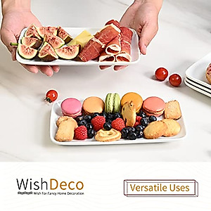 WishDeco Ceramic Rectangle Plates Set of 6, White Serving Platters, 9 Inch Small Serving Plates, Porcelain Party Plates for Appetizer, Dessert, Salad, Sushi, Snack, Cake, Microwave & Dishwasher Safe